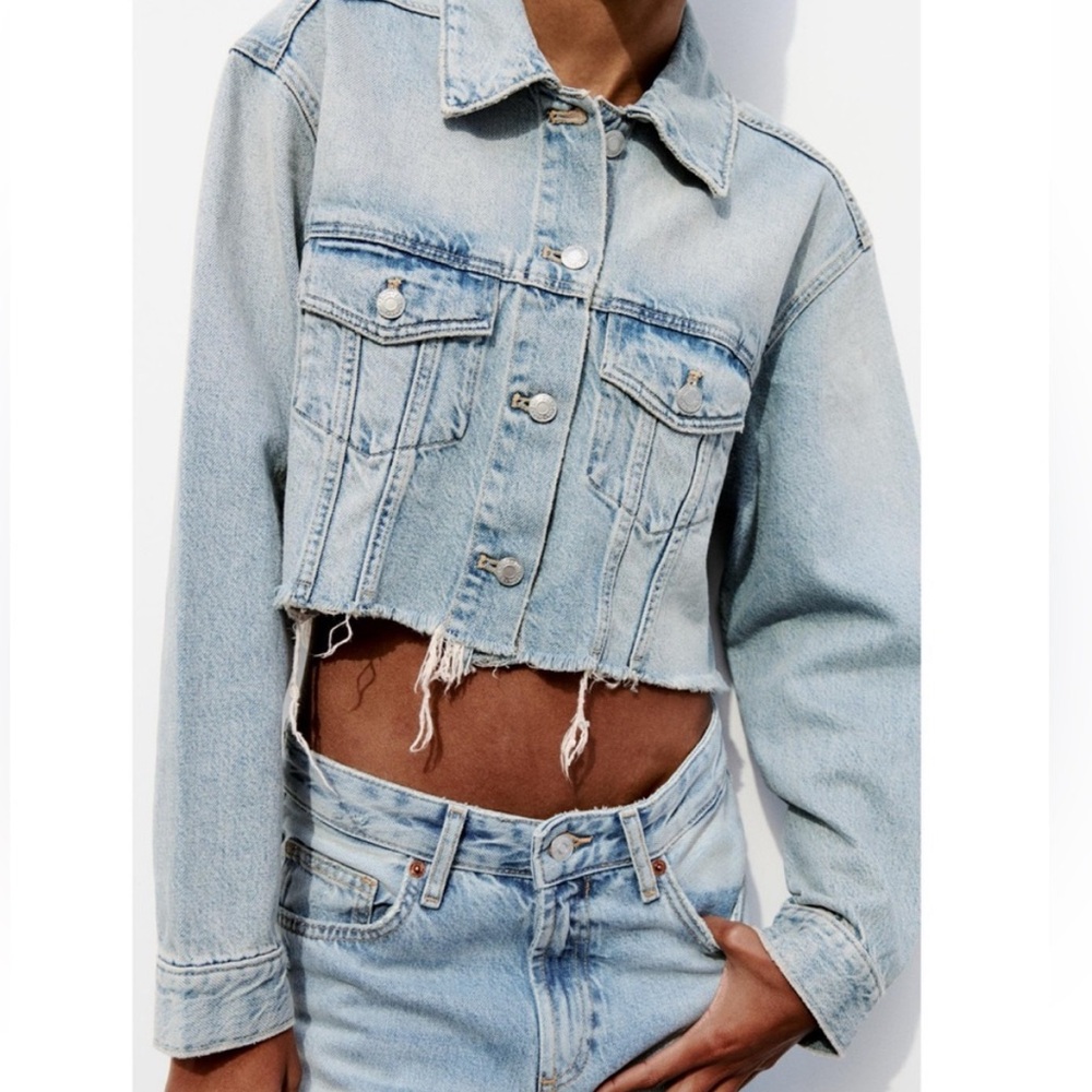 Zara Trf Cropped Denim Jacket - Gem